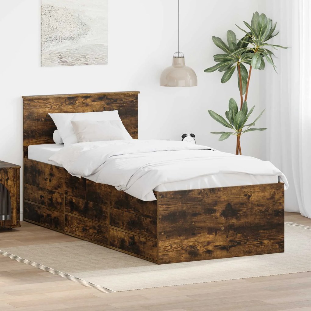 Daybed s čelo Uzený dub a černá 100 x 200 cm Kompozitní dřevo 3408519