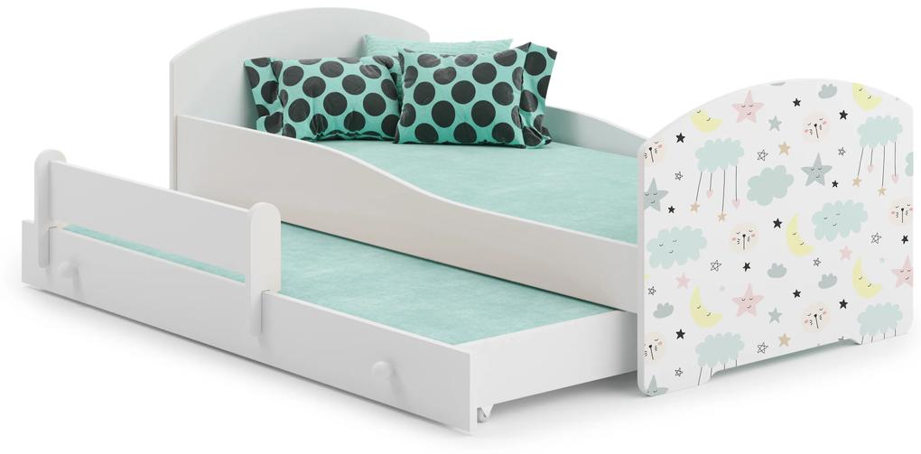 Dětská postel s matracemi PEPE II 160x80 Úložný prostor: Ne, Motiv: MEDVÍDEK A MRAK