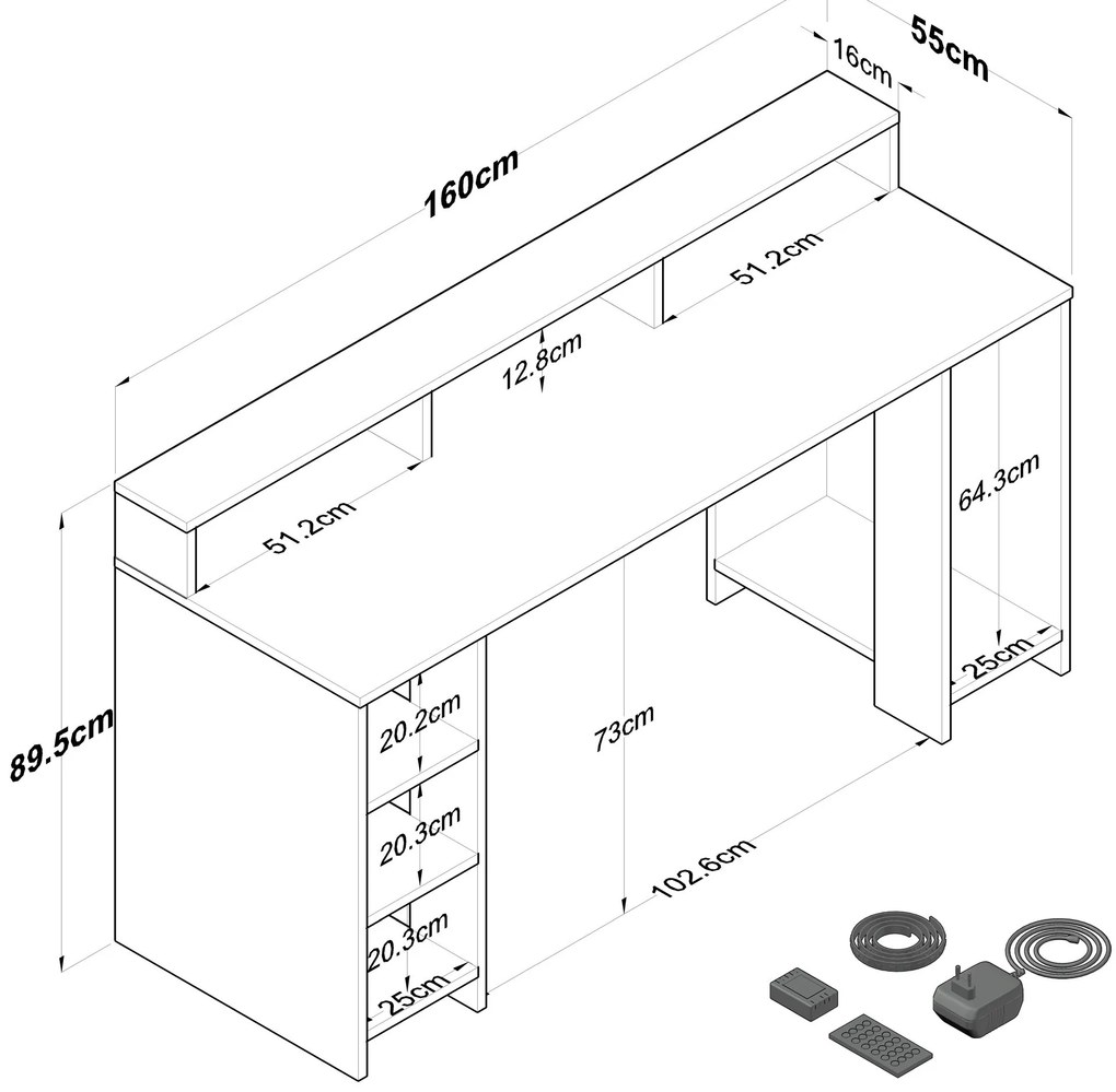 Psací stůl BOHEM s LED osvětlením ořech/antracit