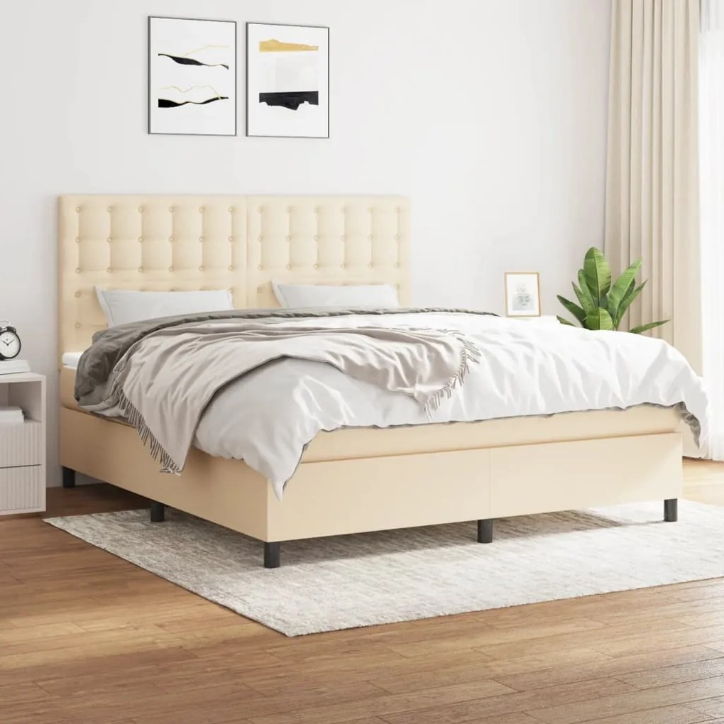 Box spring postel s matrací krémová 120x190 cm textil
