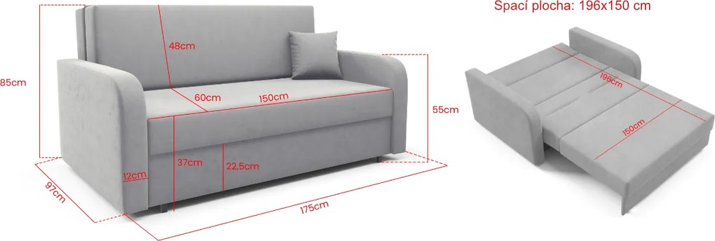 Rozkládací pohovka FERINO Kronos, 160 cm Barva látky Kronos: Světle šedá (Kronos 53)