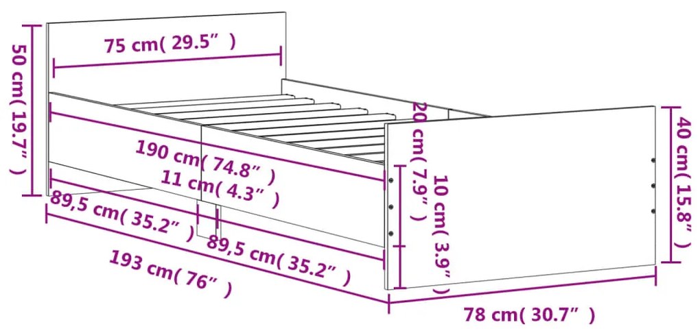 Rám postele betonově šedý 75 x 190 cm Small Single kompozit