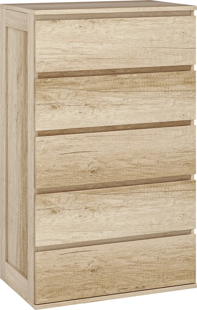 HOMCOM 5-zásuvková komoda do ložnice s moderním stylem a tichým uzavíracím mechanismem - 60 x 38 x 100 cm, Přírodní dřevo | Aosom