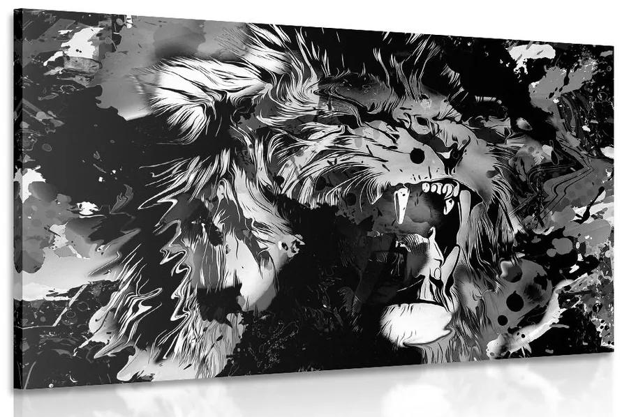 Obraz lví hlava v černobílém provedení - 90x60 cm