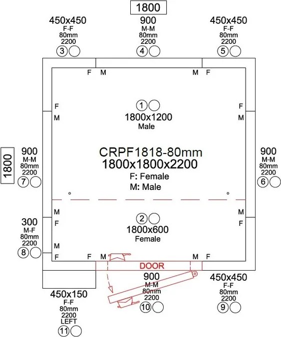 Chladicí box Tefcold CR 180x180x220 stavebnicový, izolace 80 mm, vč. dveří a podlahy