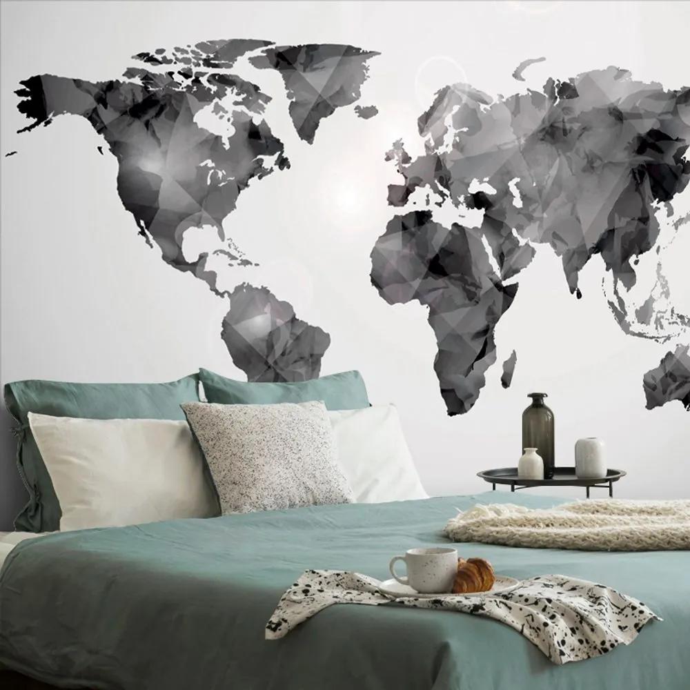 Samolepící tapeta polygonální mapa světa v černobílém