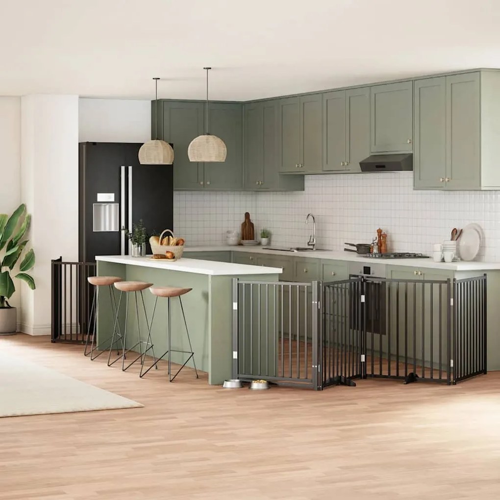 Zábrana pro psy s dvířky skládací 6 panelů černá 480 cm topol 3155741