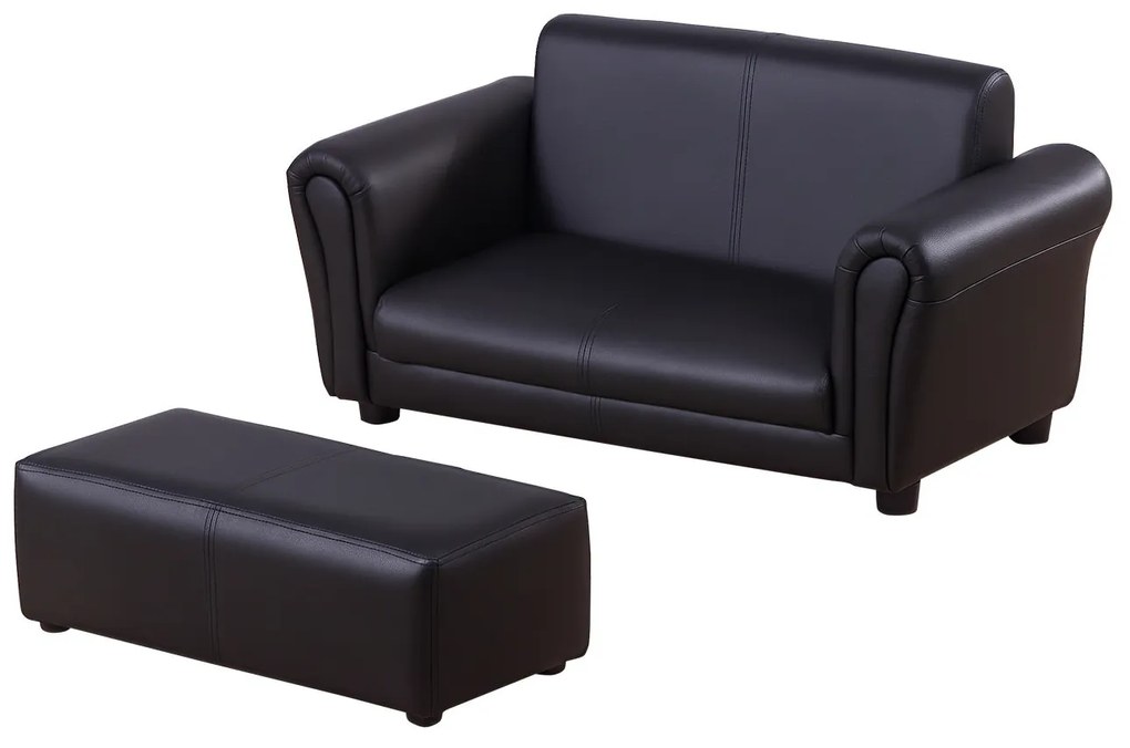 HOMCOM Dětské křesílko s podnožkou Dětský gauč a taburet v černé barvě, útulná pohovka pro děti 83x42x41cm | Aosom.de