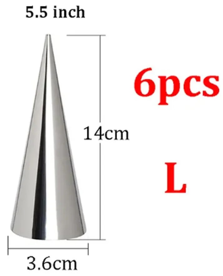 Kuchyňské nerezové kornoutky, trubičky na pečení - 6, 12 nebo 24 ks Barva: 6 ks kuželový L