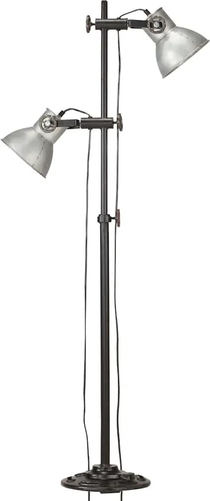 Podlahová lampa se 2 svítidly stříbrná E27 litina 320583