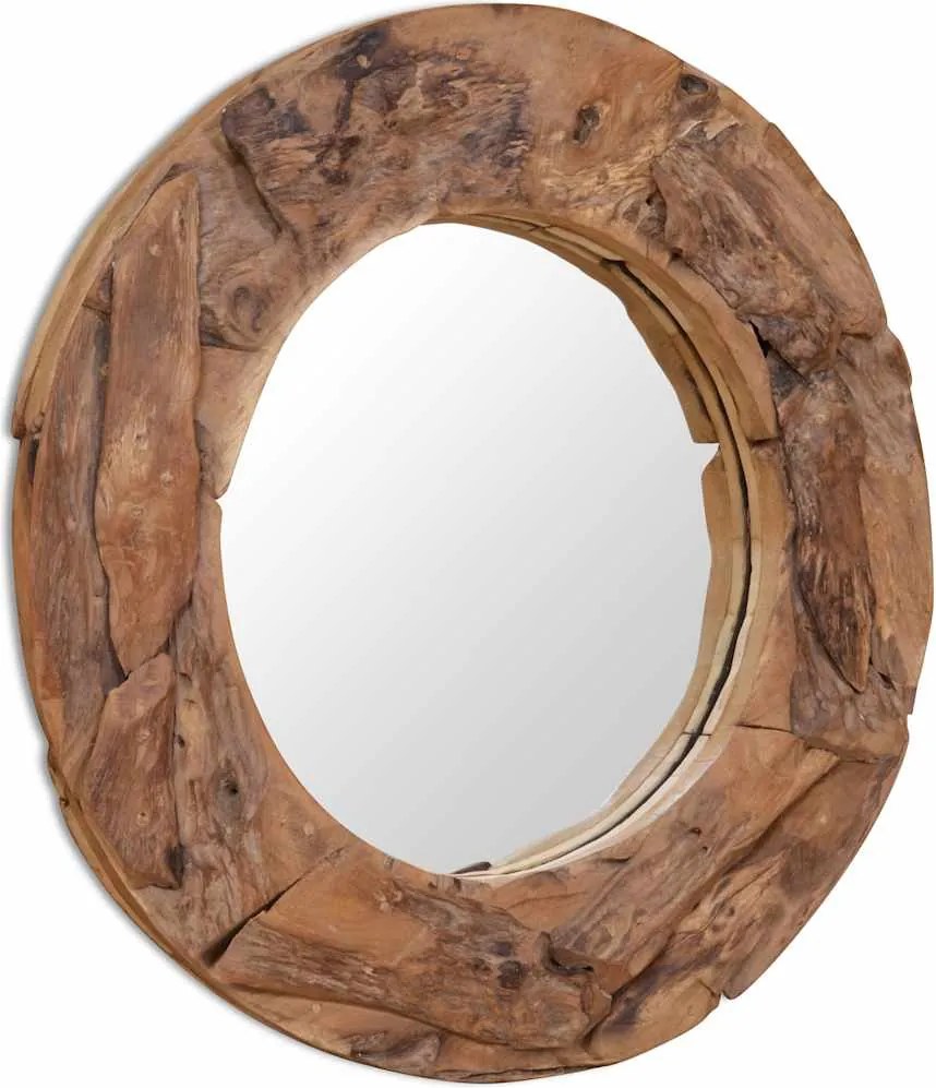 Dekorativní zrcadlo, kulaté, teak, 80 cm 244561