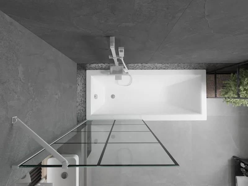 Mexen Next, vanová zástěna 1-křídlová 80 x 150 cm, fixní křídlo, 6 mm čiré sklo s černým vzorem, bílý profil, 895-080-000-00-77-20