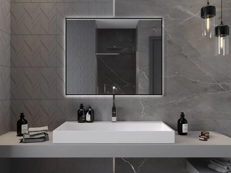 Mexen Erma osvětlené koupelnové zrcadlo 100 x 80 cm, LED 6000K, proti mlžení, černý rám - 9814-100-080-611-70