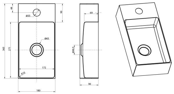 Sapho - Závěsné umyvadlo AURUM 36,5x18 cm matná zlatá