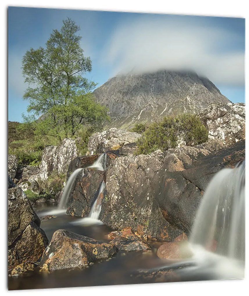 Obraz vodopádů a hory (30x30 cm)