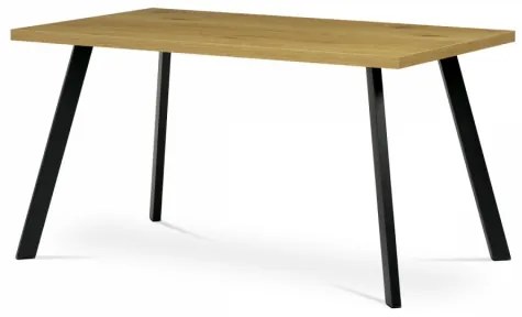 Jídelní stůl pro 4 - 6 osob 140x85 3D dekor divoký dub kovové nohy černý mat HT-740 OAK