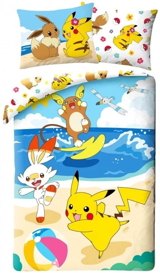 Bavlněné ložní povlečení Pokémoni na pláži - 100% bavlna - 70 x 90 cm + 140 x 200 cm