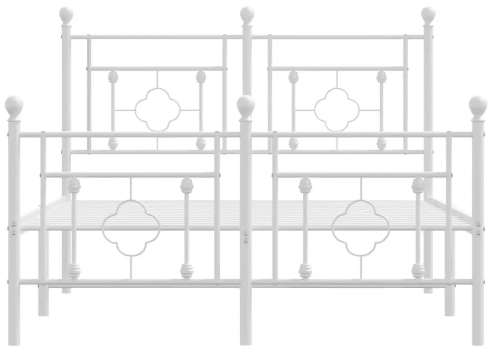 Kovový rám postele s hlavovým a nožním čelem bílý 120 x 200 cm