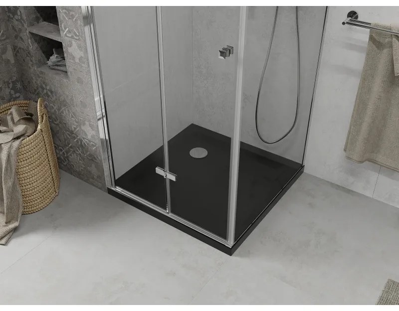 Mexen Lima skládací sprchový kout 90 x 90 cm, Průhledné, Chromovaná + sprchová vanička Flat, Černá - 856-090-090-01-00-4070