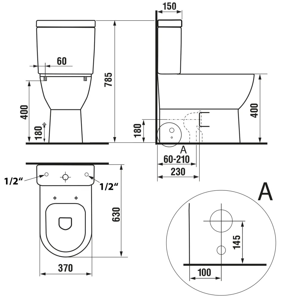 Aqualine JALTA WC kombi, Rimless, spodní/zadní odpad, bílá PB103RW