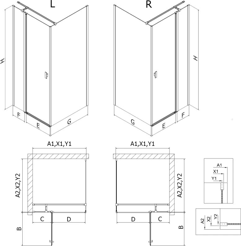 Mexen Mist T, sprchový kout s křídlovými dveřmi, levý, 85 x 115 cm, 8mm čiré sklo, černý profil, 8A4T-115-085-70-70-L
