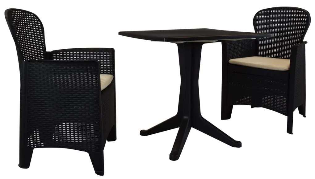 vidaXL 3dílný bistro set plast ratan antracitový