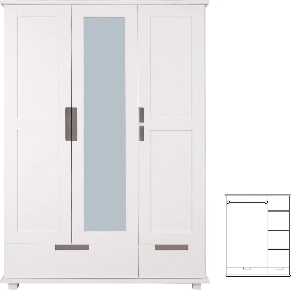 Drewmax, Bílá šatní skříň s prosklenými dveřmi Severka