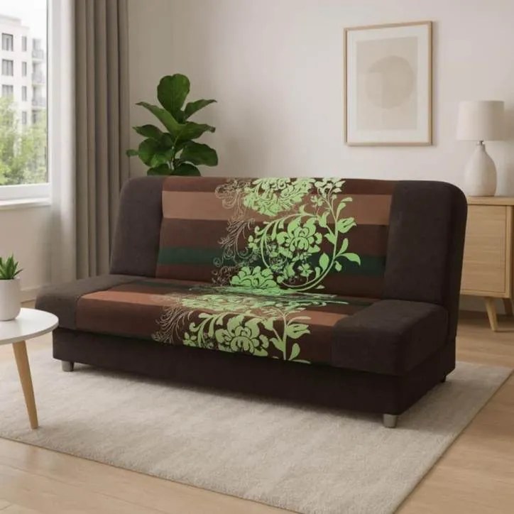 Pohovka RELAX, 195, 90 cm Barva látky: Hnědá látka + zelené květiny