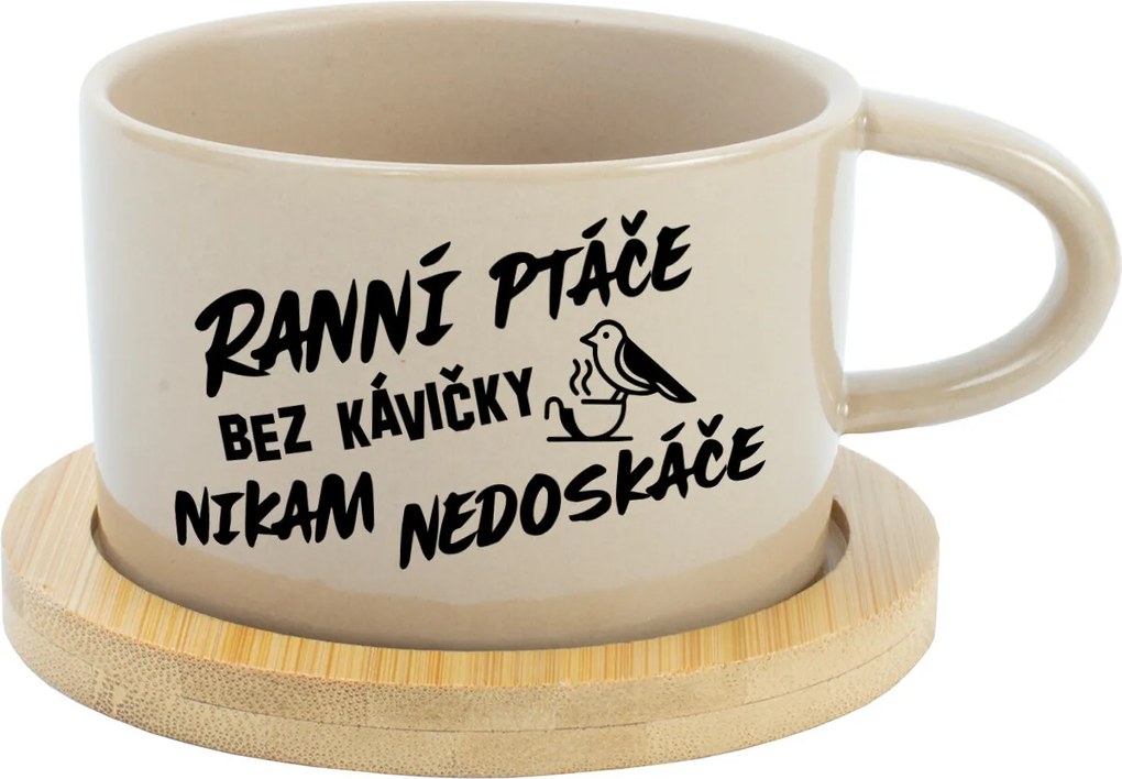 RANNÍ PTÁČE BEZ KÁVIČKY NIKAM NEDOSKÁČE - krémový hrníček makronka 200 ml