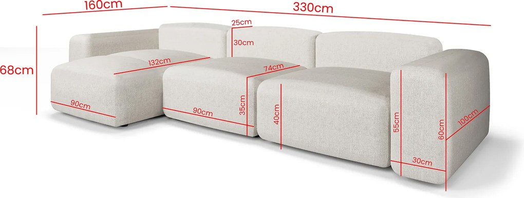 Rohová modulární sedací souprava do L MODINI, 330 cm Barva látky Sorella: Modrá (Sorella 77)
