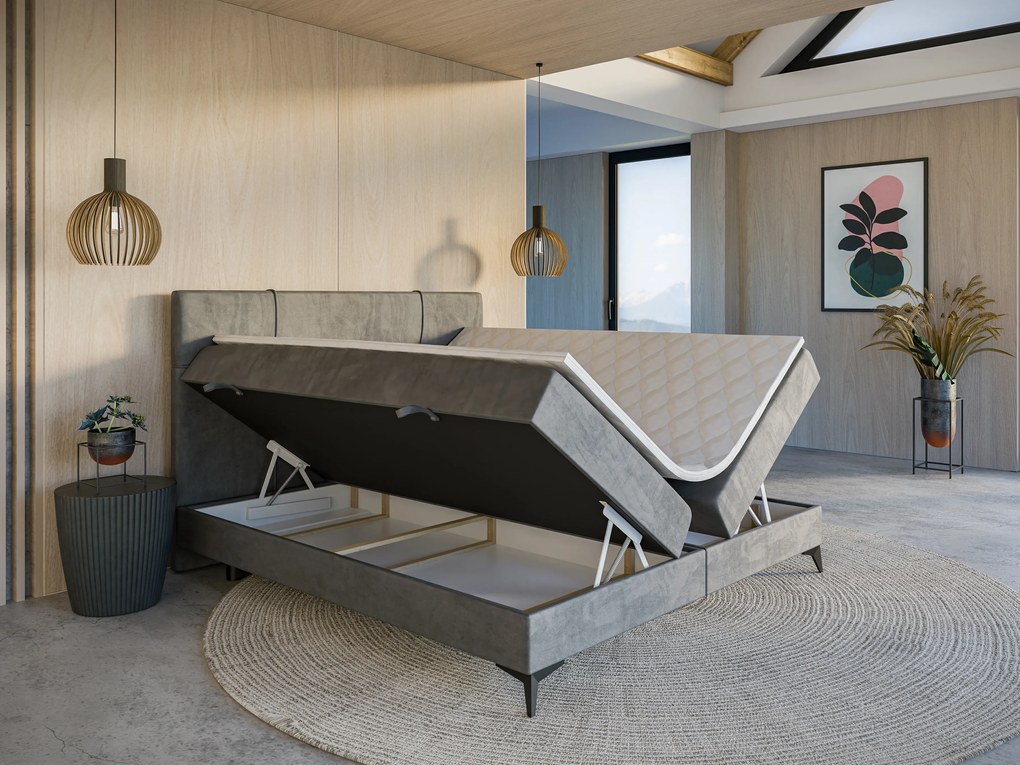Kontinentální postel 180 cm Nivela (beton) (s matrací a úl. prostorem). 1043424