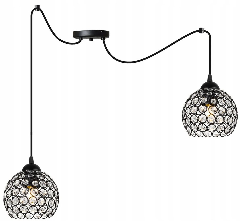 Závěsné svítidlo Crystal Spider, 2x černé křišťálové stínítko
