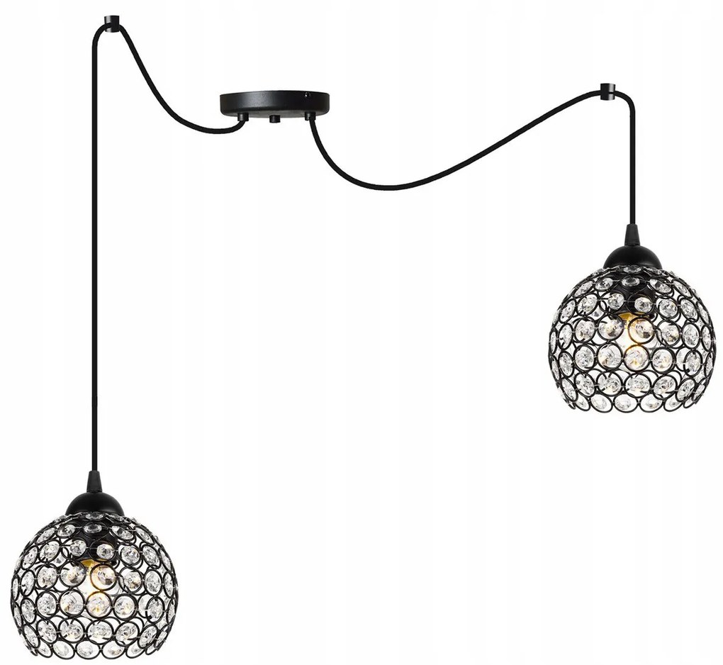 Závěsné svítidlo Crystal Spider, 2x černé křišťálové stínítko