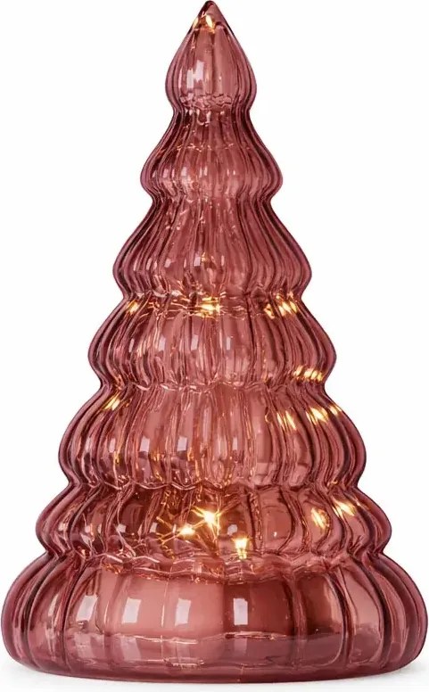 LED svítící stromeček, skleněný, vínový, 16,5 cm