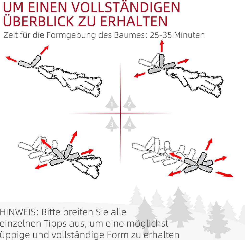HOMCOM Umělý vánoční strom, 1,80 m, s 523 větvemi, umělý sníh, realistický vzhled, štíhlý tvar