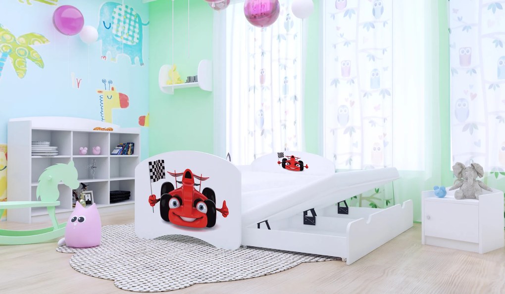 Svět pokojů Dětská postel Kevin pro dvě děti - auto s vlajkou + matrace zdarma Barva: Zelená, Rozměr: 200x90 cm (+750 Kč), Zábrana: NE