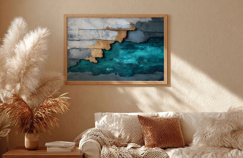 Tyrkysová hloubka - obraz - Luxusní abstrakce se zlatými akcenty 36A - 70 x 100 cm - 1 149 Kč
