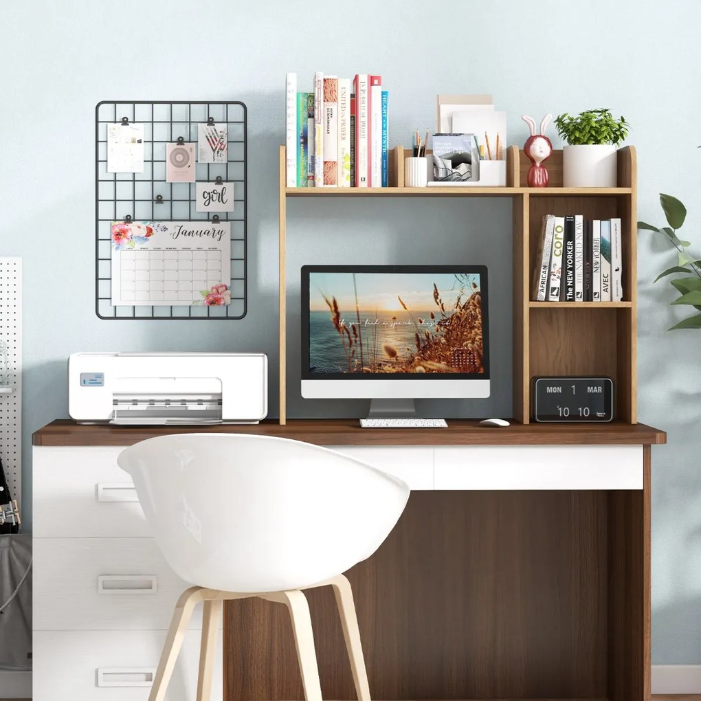 Costway Desk Shelf Víceúčelová dřevěná stolní police 3-vrstvá počítačová stolní