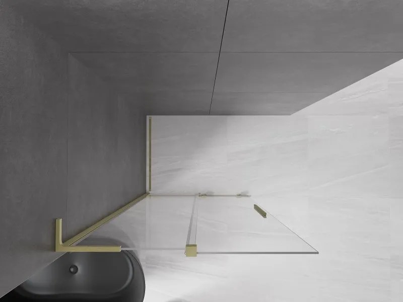 Mexen Velar L, posuvná sprchová zástěna Walk-in 110 x 200 cm, 8mm čiré sklo, zlatá matná, 871-110-003-03-55
