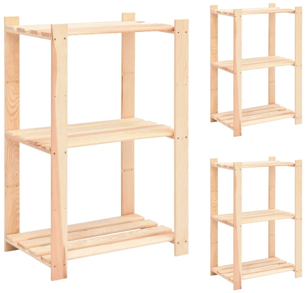 Regály 3 police 3 ks 60 x 38 x 90 cm masivní borovice 150 kg 3051122