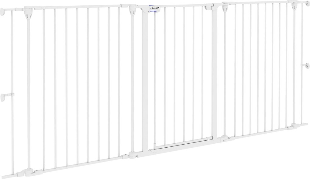 PawHut Ocelová bariéra pro psy 206x90 cm Skládací brána pro zvířata se třemi panely, dvojitým zámkem a pomocnou zámkovou funkcí pro dveře, chodby a sc