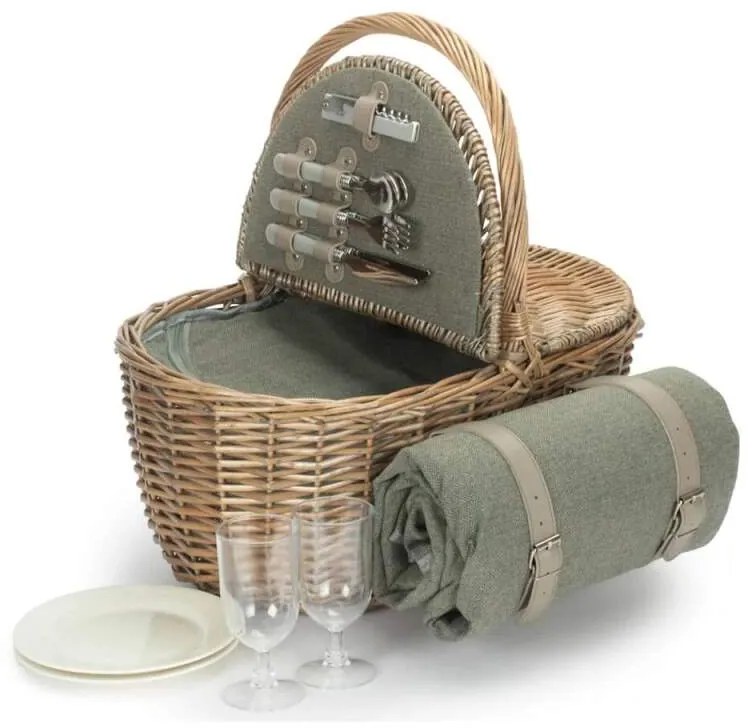 Willow Direct Piknikový koš OVAL GREY SAGE TWEED proutěný pro 2 osoby