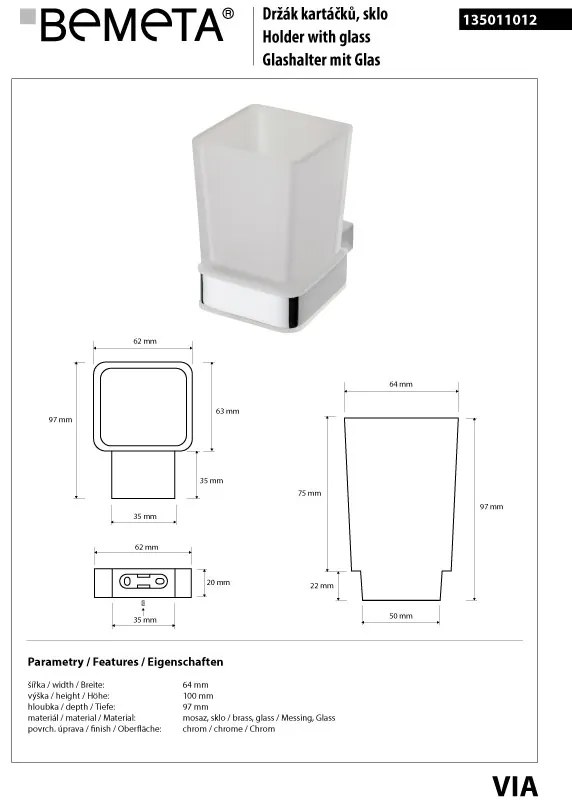 Bemeta Design VIA: Držák kartáčků, sklo -