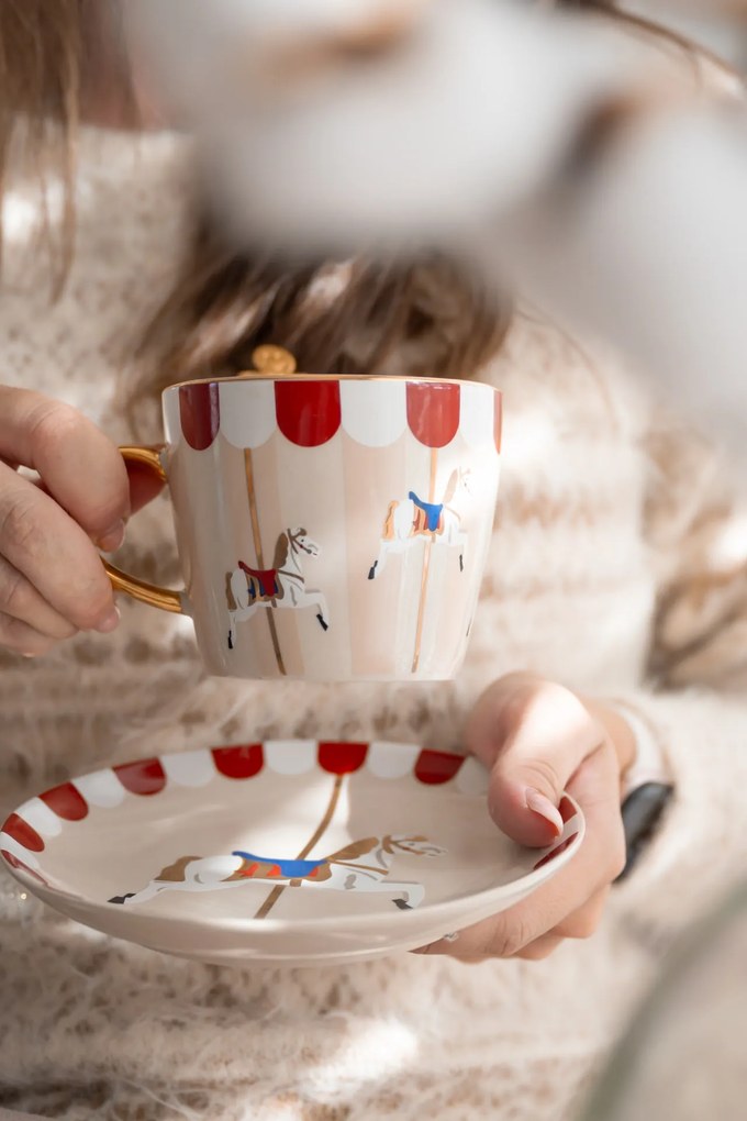 Bloomingville Keramický dezertní talíř Merry-go-round Kůň, béžová barva, keramika