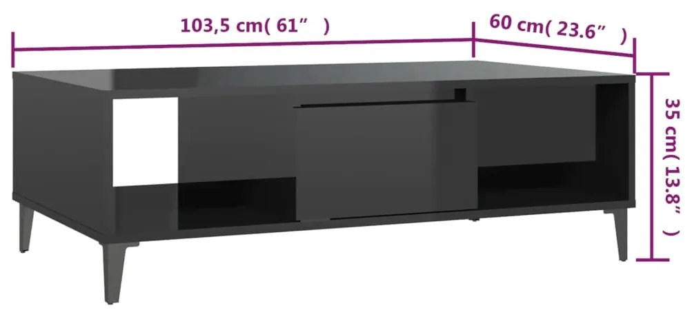 vidaXL Konferenční stolek černý vysoký lesk 103,5x60x35 cm dřevotříska