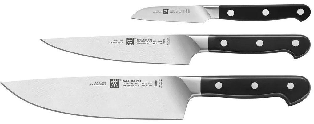 Zwilling Pro set nožů 3 ks, na zeleninu 9 cm, plátkovací 16 cm, kuchařský 20 cm, 38447-003