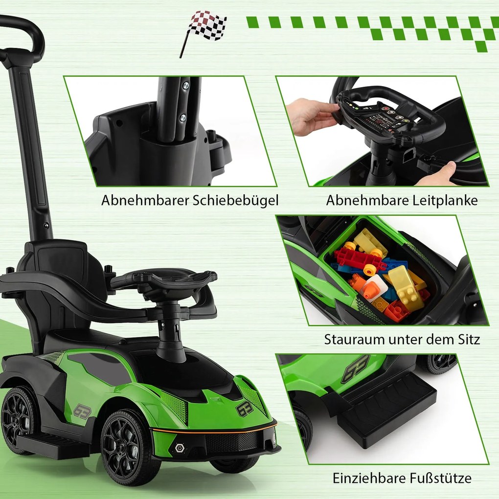 Costway Autosedačka Lamborghini s madlem a úložným prostorem tahač s volantem