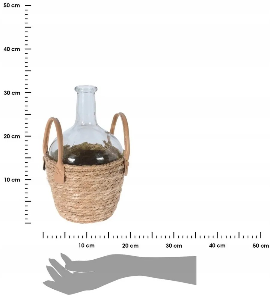 Skleněná váza LESMIE v boho košíku čirá