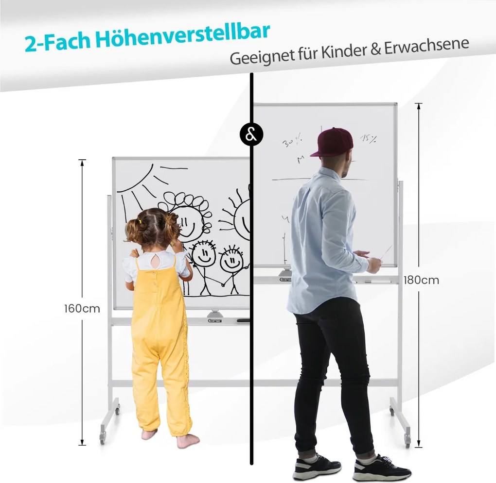 Costway Magnetická oboustranná tabule s kolečky pro kancelář a domácí učebnu