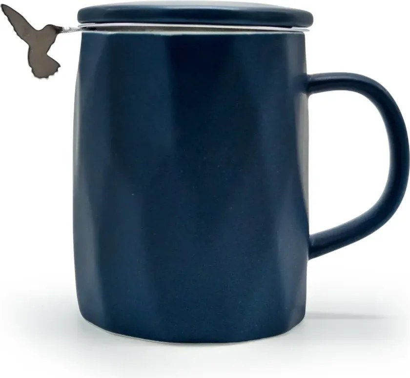 Porcelánový hrnek Lilie, 350 ml – se sítkem, víčkem a úchytem ve tvaru kolibříka